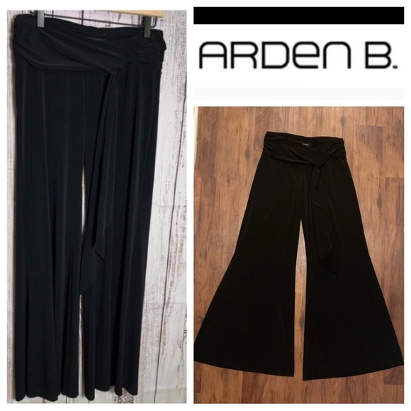 Arden B | Pants & Jumpsuits | Black Stretch Jersey Tiewaist Wide Leg ...